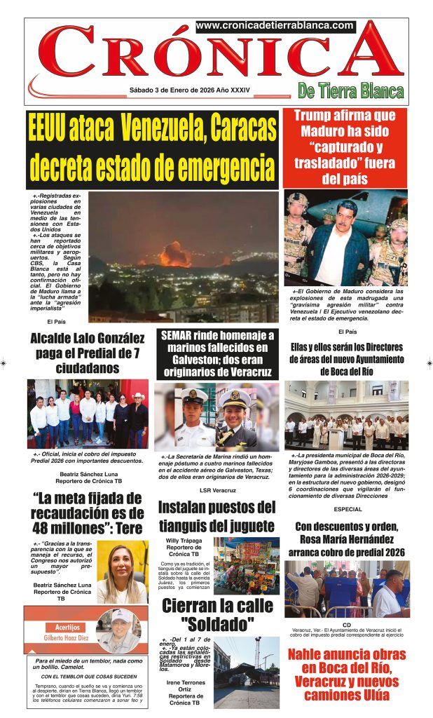 Crónica de Tierra Blanca portada de hoy 3 de enero de 2026 - Crónica de ...