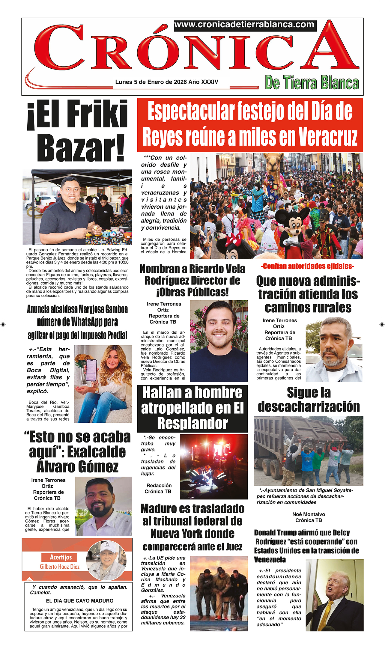 Crónica de Tierra Blanca portada de hoy 5 de enero de 2026 - Crónica de ...