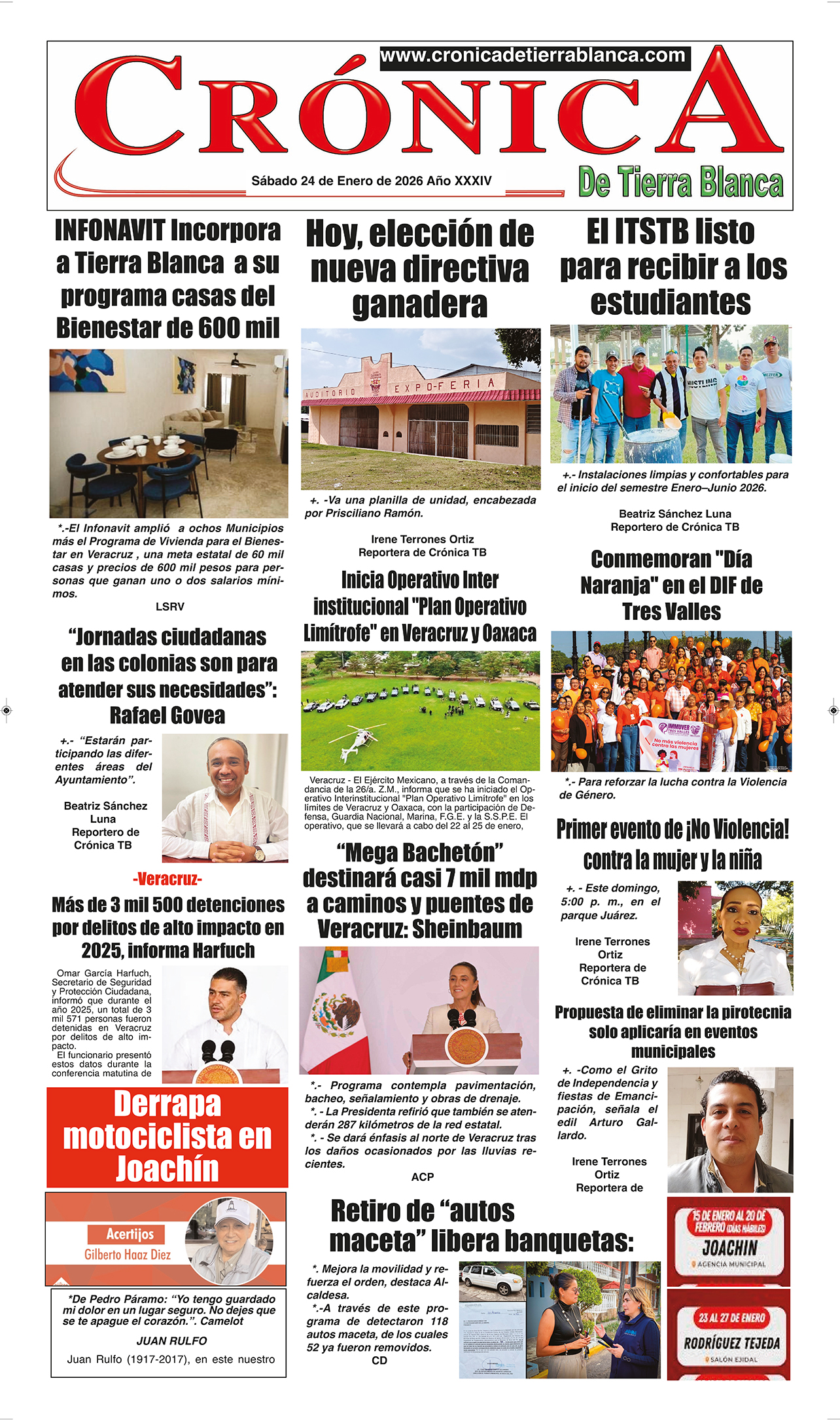 Crónica de Tierra Blanca portada de hoy 24 de enero de 2026 - Crónica ...