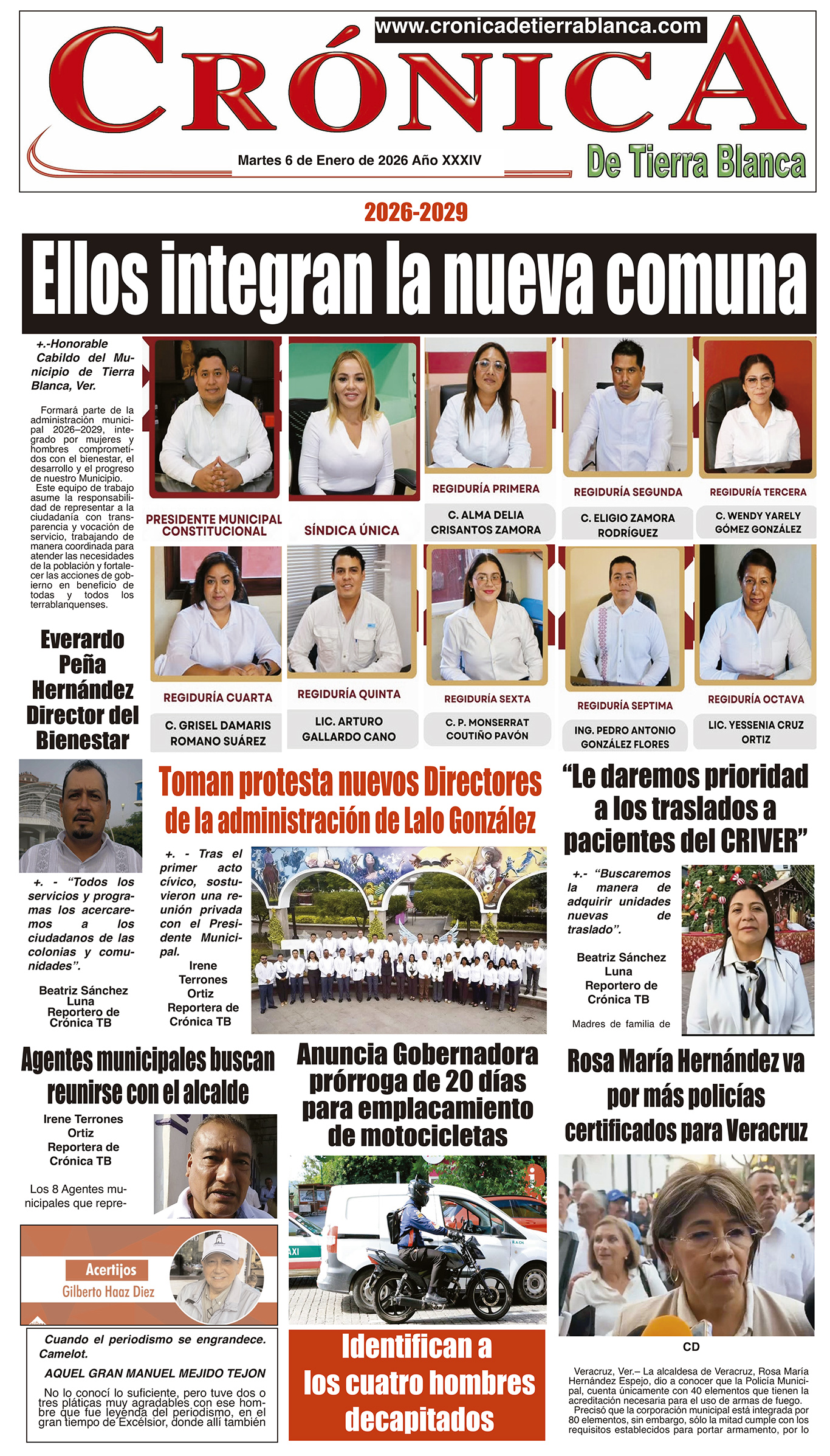 Crónica de Tierra Blanca portada de hoy 6 de enero de 2026 - Crónica de ...
