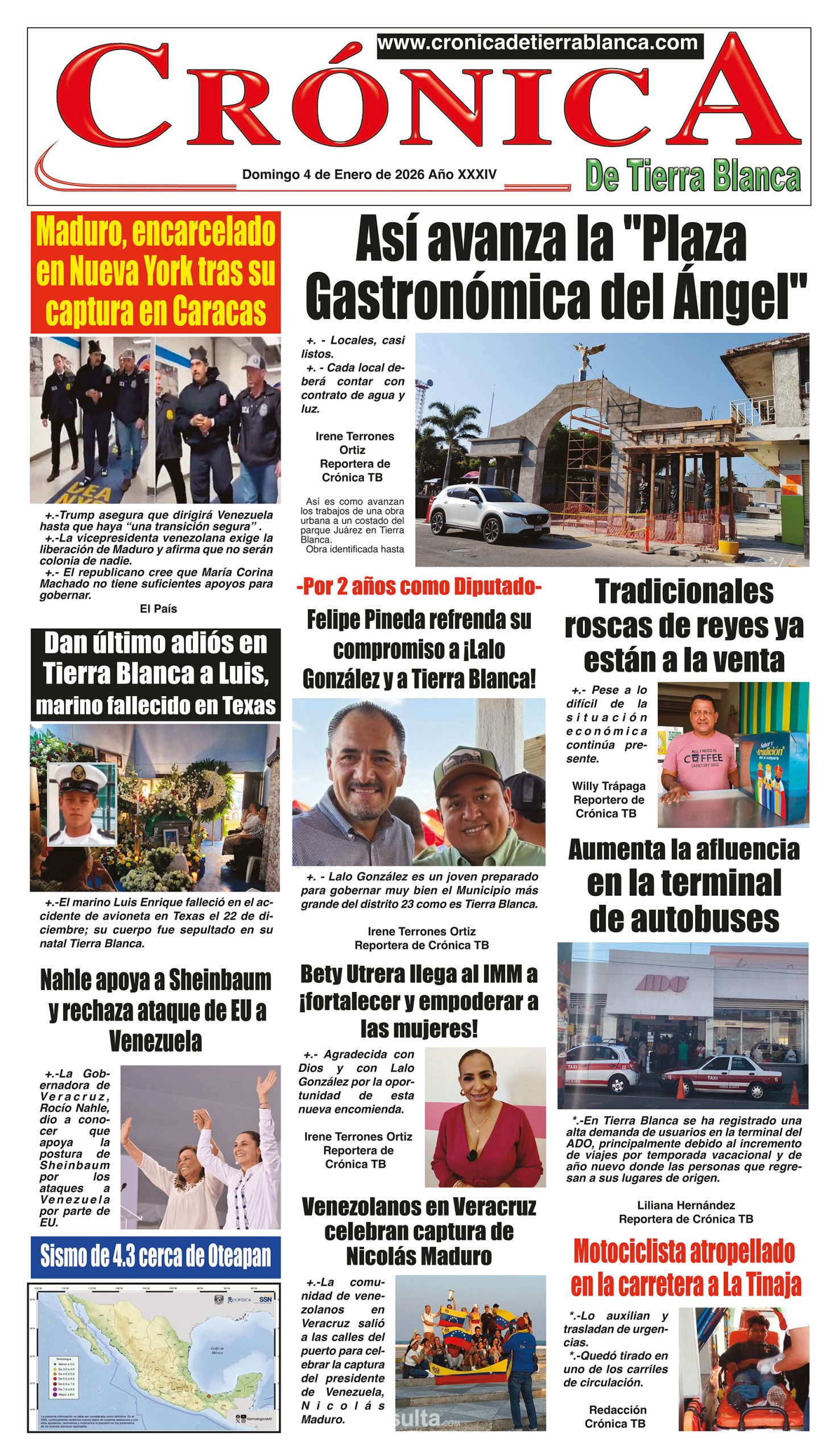 Crónica de Tierra Blanca portada de hoy 4 de enero de 2026 - Crónica de ...